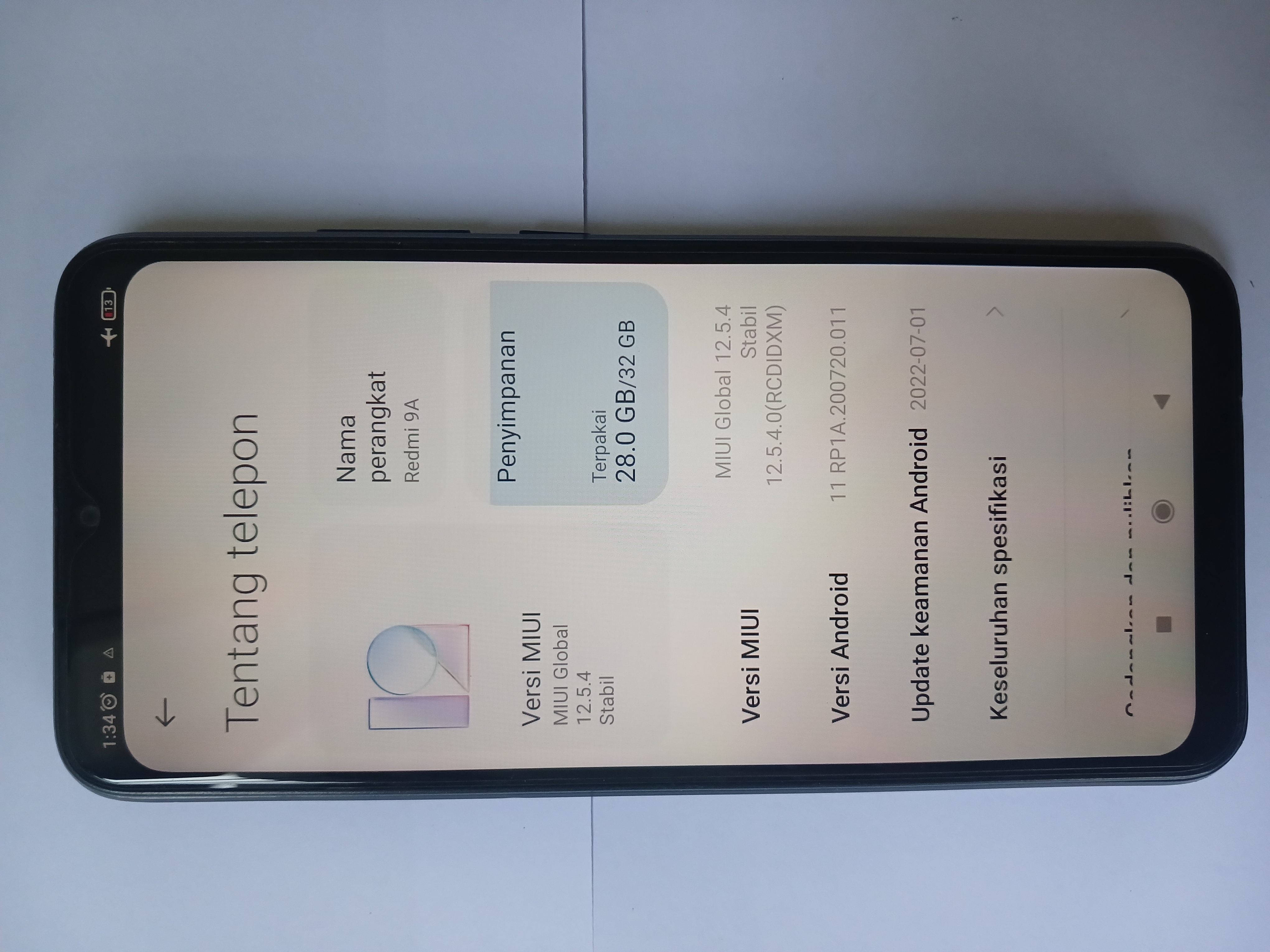handphone merk REDMI Type A9 warna biru tua